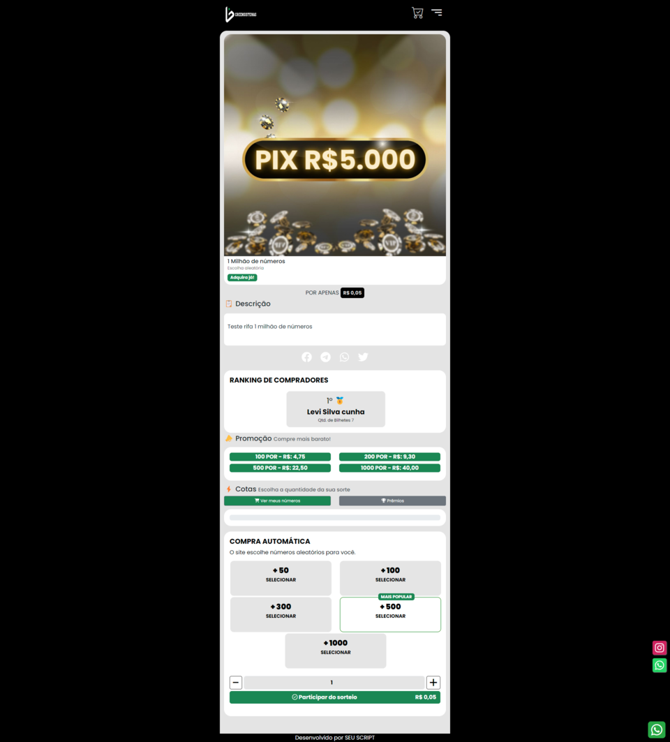 Script de Rifas com baixa automática website completo para sorteios